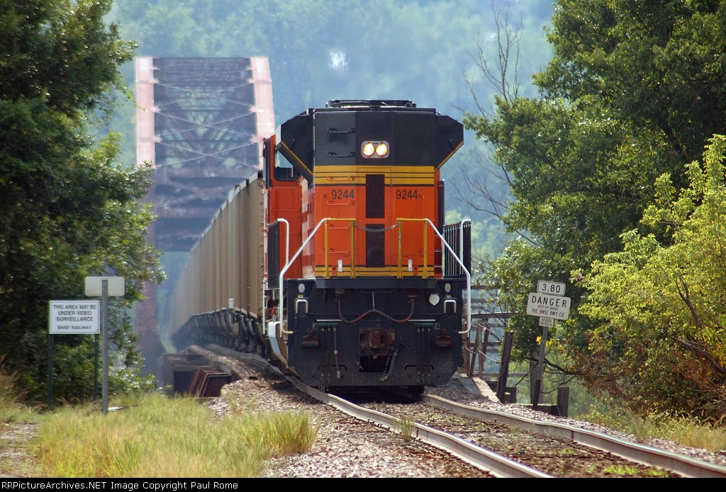 BNSF 9244, SD70ACe, westbound DPU bringing up the rear at the Missouri River Bridge